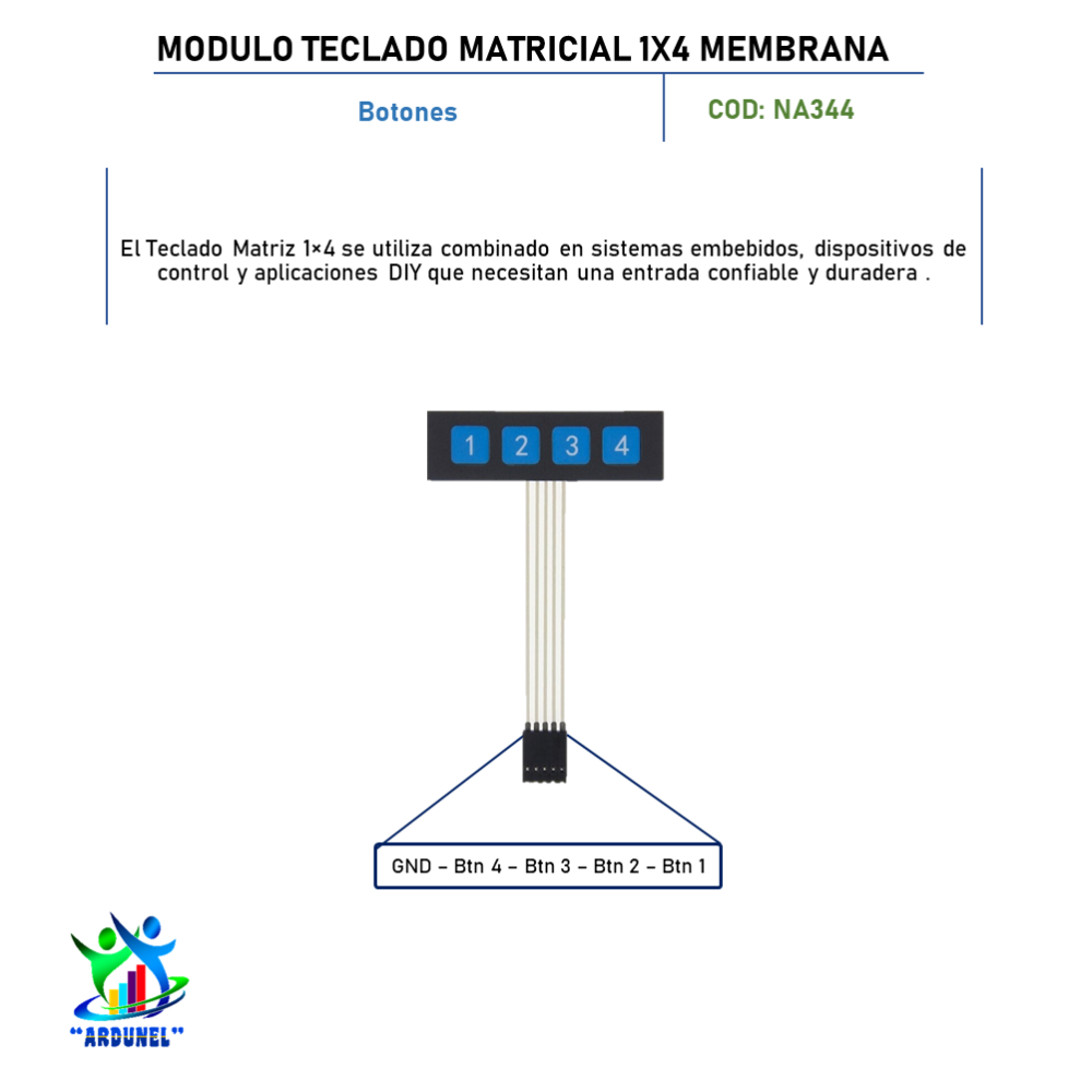 MODULO TECLADO MATRICIAL DE 1x4 MENBRANA