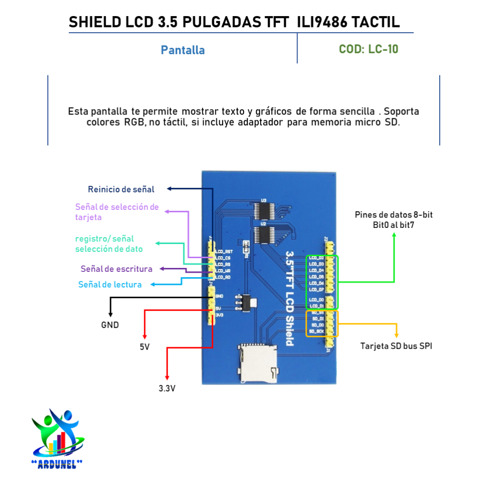 SHIELD LCD TFT 3.5 PULGADAS ILI9486 TÁCTIL