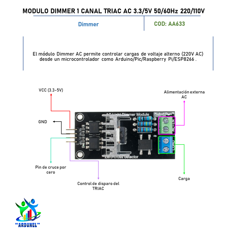 MODULO DIMMER 1 CANAL TRIAC AC 3.3V/5V 50/60HZ 220V/110V