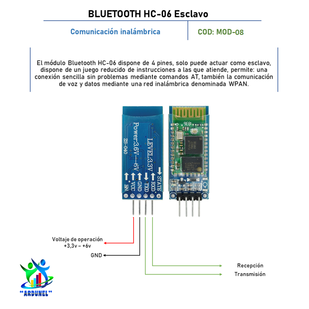 MÓDULO BLUETOOTH HC-06 DE 4 PINES (ESCLAVO)